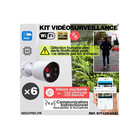 Kit vidéosurveillance WiFi 6 caméras HD IR IP66 avec IA et un écran LCD