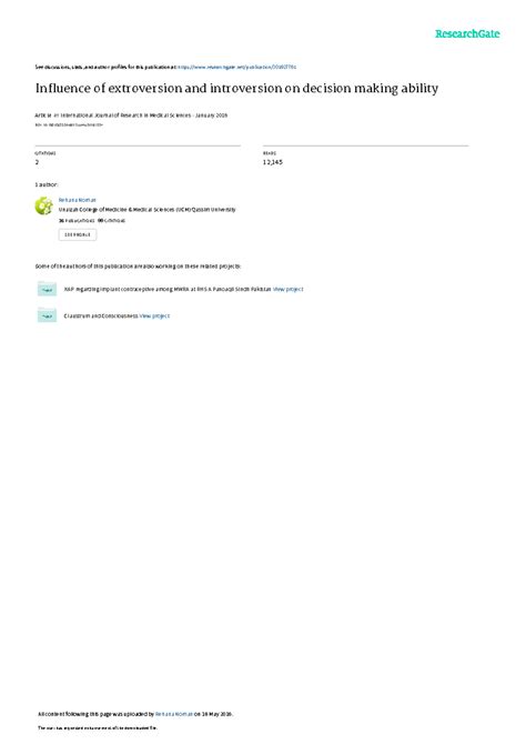 Group 5 Influence Of Extroversion And Introversion On Decision Making See Discussions Stats