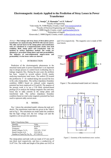 Pdf Electromagnetic Analysis Applied To The Prediction Of Stray Losses In Power Transformer