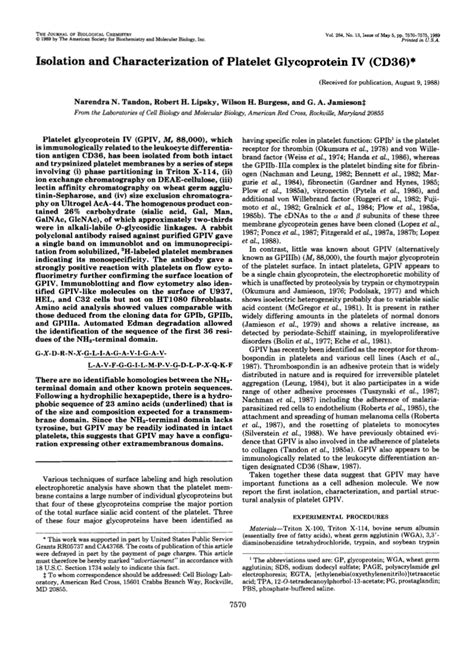 Pdf Isolation And Characterization Of Platelet Glycoprotein Iv Cd36