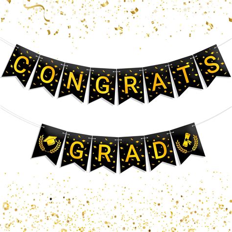 Donciday Congrats Grad Banner Black And Gold 2024