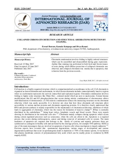 Pdf Collapsed Chromatin Detection And Structural Aberrations Detection By Staining