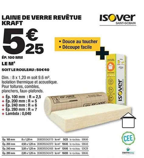 Promo Laine De Verre Revêtue Kraft Isover chez Brico Dépôt iCatalogue fr