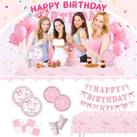 Bootsun Cute Bows Girls Theme Birthday Party Supplies Pink Sweet Theme Party Decorations