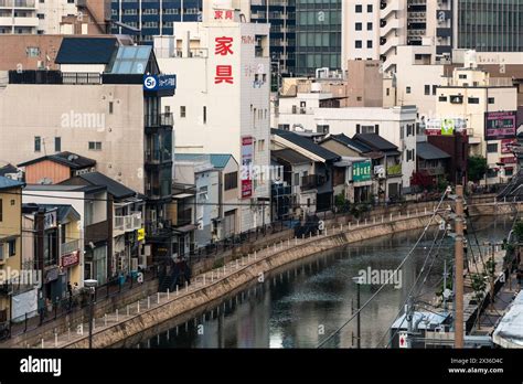 Fukuoka Japan May 14 2023 Sunset Over Traditional Houses And