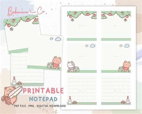 Printable Kawaii Notes Memonote Pad Digital Downloadcute Printable