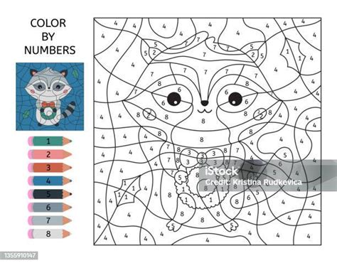 귀여운 만화 너구리와 크리스마스 화환 번호 색칠 페이지 너구리 너구리과에 대한 스톡 벡터 아트 및 기타 이미지 너구리 너구리과 여가활동 게임 0명 Istock