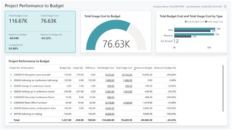 Project Performance To Budget Power Bi Report Business Central Microsoft Learn