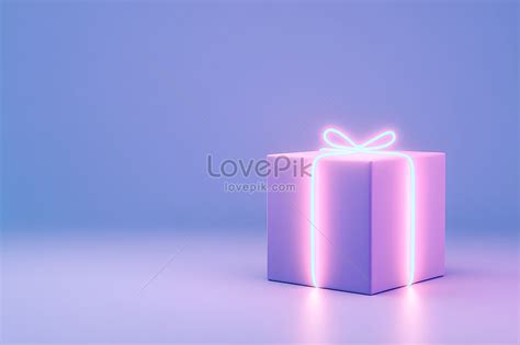 선물 상자에 네온 조명 효과 배경 사진 및 창의적인 일러스트 무료 다운로드 Lovepik