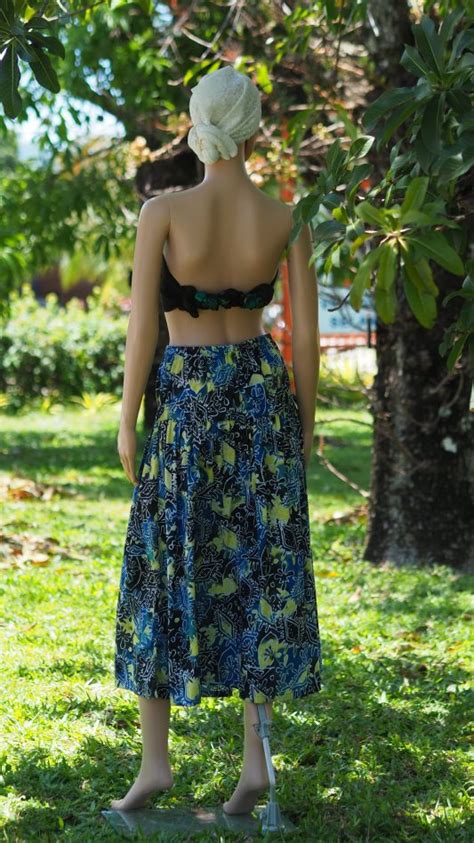 Blue Green Block Printed Cotton Skirt Craft Batik Sdn Bhd