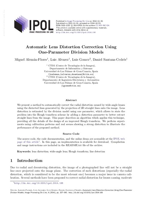 Pdf Automatic Lens Distortion Correction Using One Parameter Division