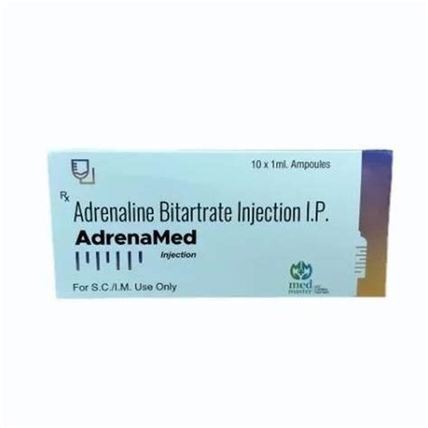 Adrenaline Bitartrate Injection 1 Mg Ml Packaging Size 10x1 Ml Amp