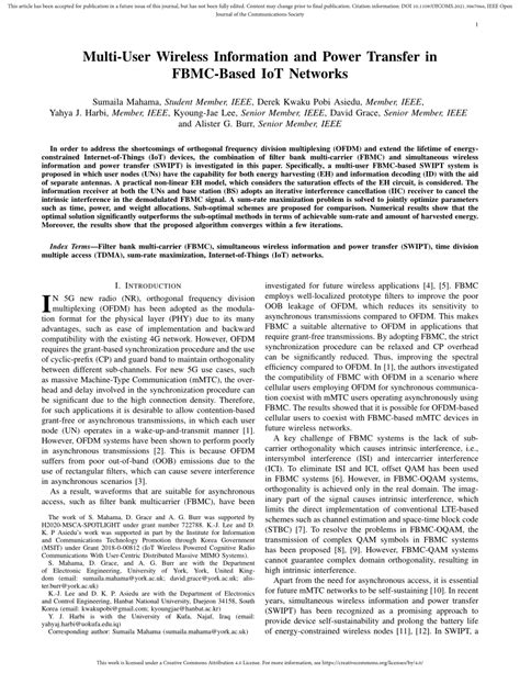Pdf Multi User Wireless Information And Power Transfer In Fbmc Based Iot Networks