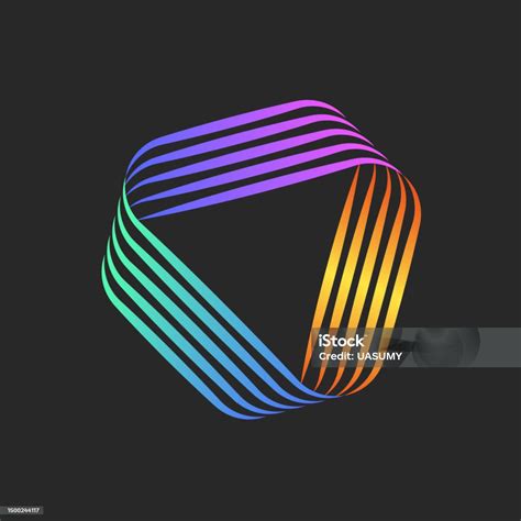 삼각형 모양 로고 선형 3d 형태 생생한 그라디언트 크리에이티브 겹침 와이어 기술 로고 타입 겹치는 얇은 평행선 줄무늬 패턴 3가지 개체에 대한 스톡 벡터 아트 및 기타