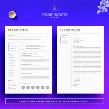 One Page Optimize Resume Template By ResumeInventor TpT