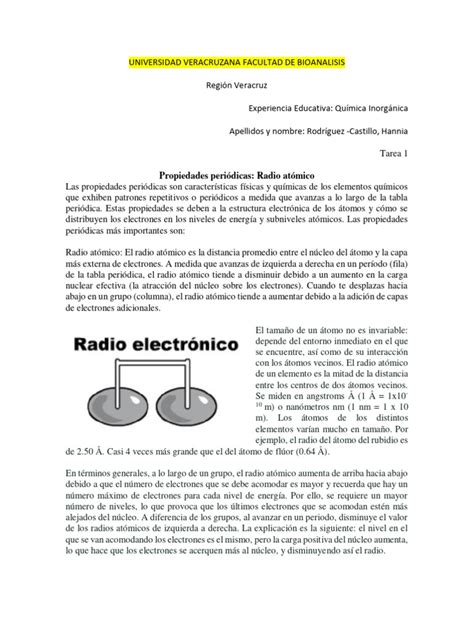 Tarea 2 Propiedades Periódicas Radio Atómico Pdf