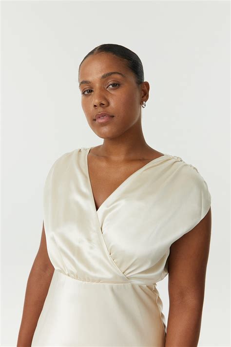 Satin Cross Over Gather Dress Buttercream — Third Form