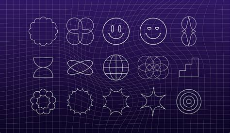 디자인을위한 복고풍 미래 지향적 인 요소 Y2k 스타일의 추상 그래픽 기하학적 기호와 개체의 큰 컬렉션입니다 메모 포스터 배너
