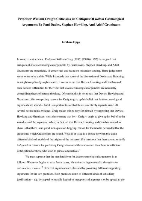 Pdf Professor William Craigs Criticisms Of Critiques Of Kalam