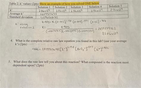 Solved Table 2 K Values 2pts Show An Example Of How Chegg Com