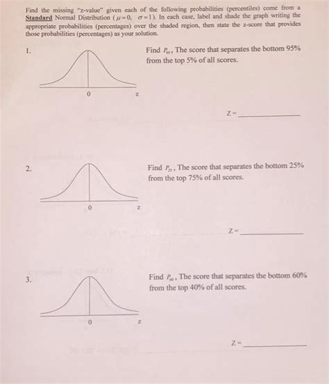 Solved Find The Missing Z Value Given Each Of The Following Chegg Com