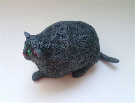 Fat Black Cat Sculpture Cat Figurine Folk Art Cat House Etsy