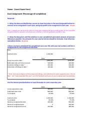 Mastering Excel For Percentage Of Completion Accounting Course Hero