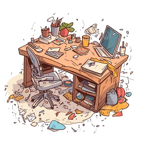 Messy Desk Vector Sticker Clipart Illustration Of Messy Desk With Mess Of Rags And Papers At