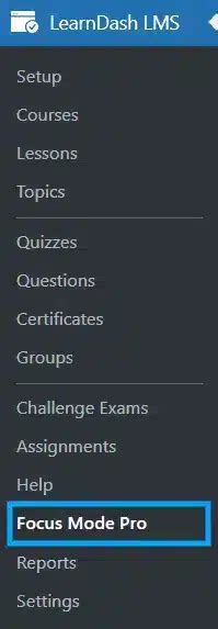 Learndash Focus Mode Pro Main Menu