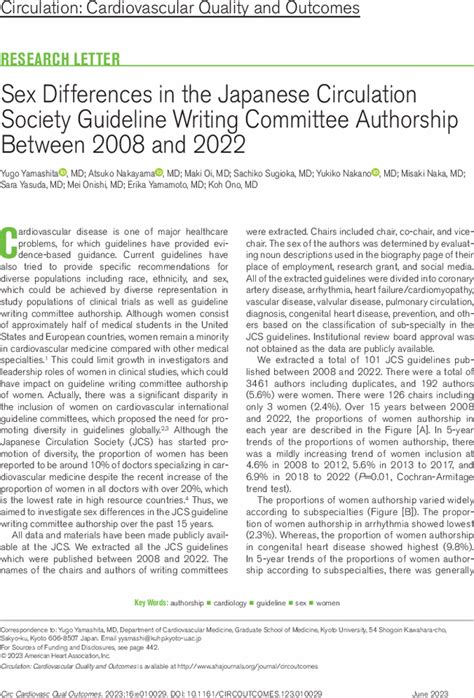 Sex Differences In The Japanese Circulation Society Guideline Writing Committee Authorship Sex Differences In The Japanese Circulation Society Guideline Writing Committee Authorship