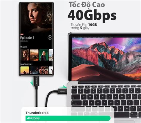Cáp Thunderbolt 4 dài 0 8m hỗ trợ 8k PD100w truyền data 40Gbps