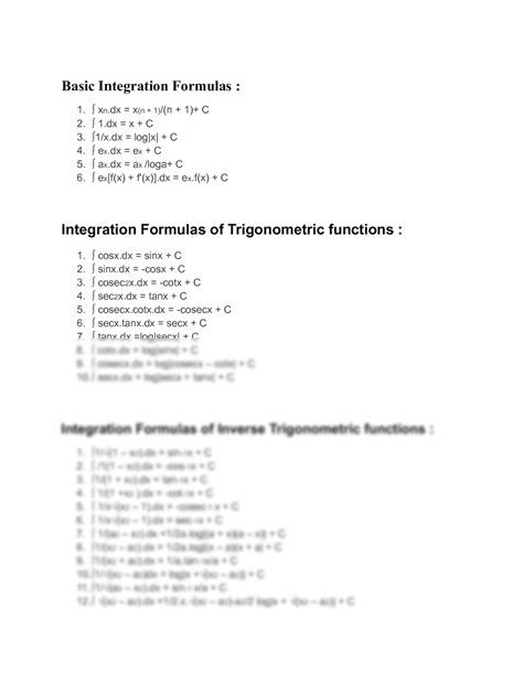 SOLUTION Basic Integration Formulas Studypool