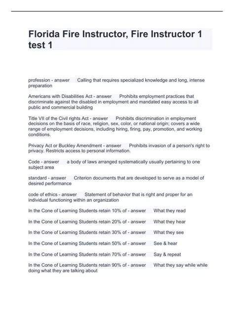 Florida Fire Instructor Fire Instructor 1 Test 1 Questions With