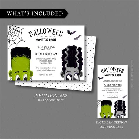 Halloween Frankenstein Invitation Couples Costumes Printable And