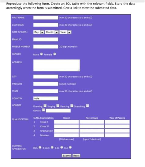 Solved Reproduce The Following Form Create An Sql Table
