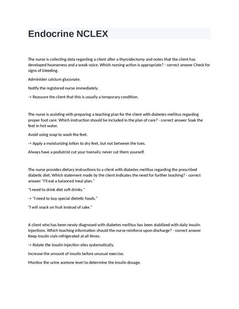 Endocrine System Nclex Practice Questions Exams Nursing Docsity