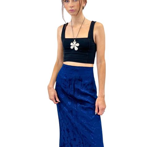 Vintage Blue Floral Print Maxi Skirt Waist 25 Depop