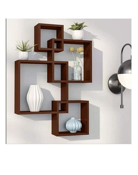 Modern Intersecting Wall Shelf Home Wall Decor Set Of 4 In Brown Color