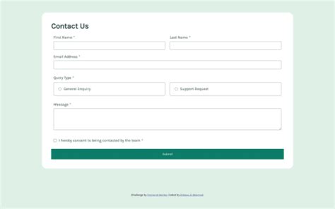 Frontend Mentor Responsive Contact Form With Validation Functionality Coding Challenge Solution