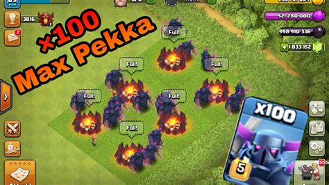 Clash Of Clans Mass Pekka X100 Max Pekka Attack No Spell Youtube
