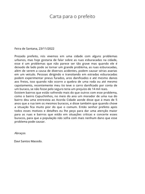 Carta Para O Prefeito Pdf