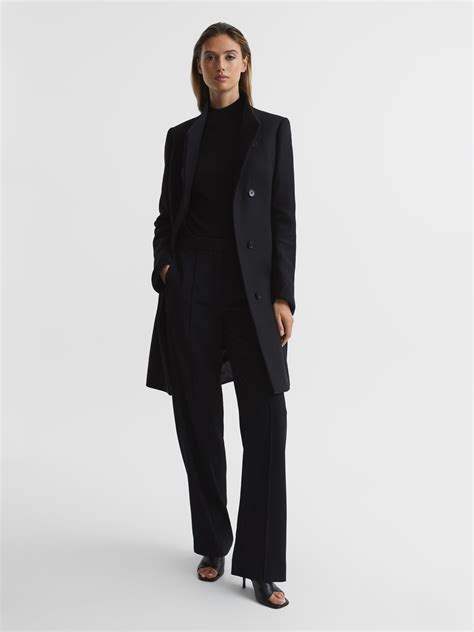 Reiss Wool Blend Mid Length Coat In Black Reiss