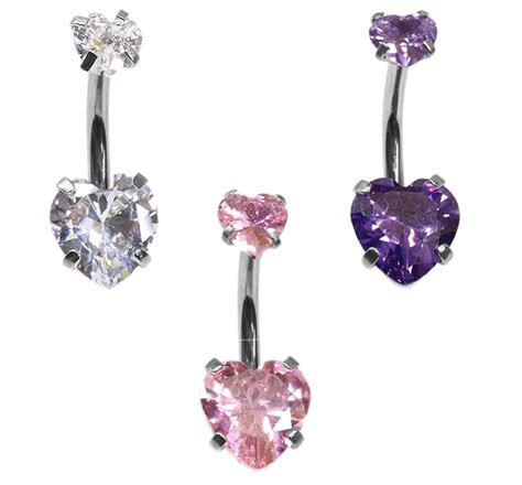 Piercing Umbigo Aço Cirúrgico Coração Com Zircônias Branca Rosa Ou Roxo