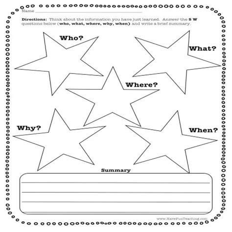 Who What When Where Why Summary Graphic Organizer Worksheet By Teach Simple