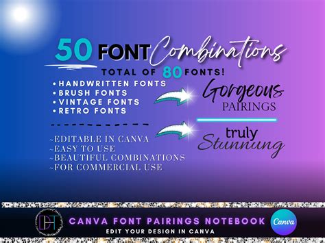 Canva Font Pairings Notebook 50 Font Combinations Pairings 100 Fonts
