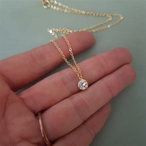 Tiny Gold Fill Cz Diamond Necklace Choker Clear Cubic Zirconia Pendant