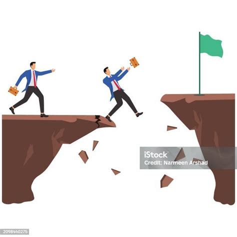 Over Confident Businessman Jumping Off Cliff Abyss For Higher Level But