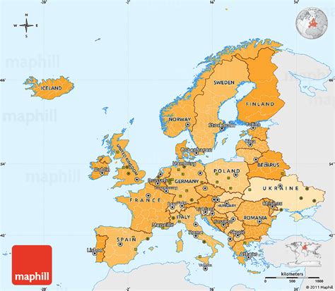Political Shades Simple Map Of Europe Single Color Outside