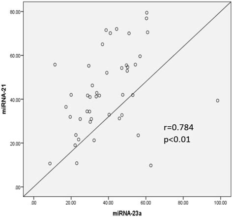 Positive Correlation Between Mirna 21 And Mirna 23a In Nsclc Group Download Scientific Diagram