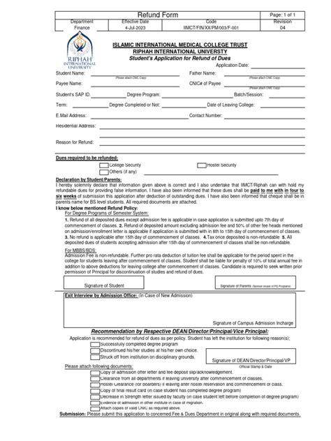 Fee Refund Form V4 Latest Pdf